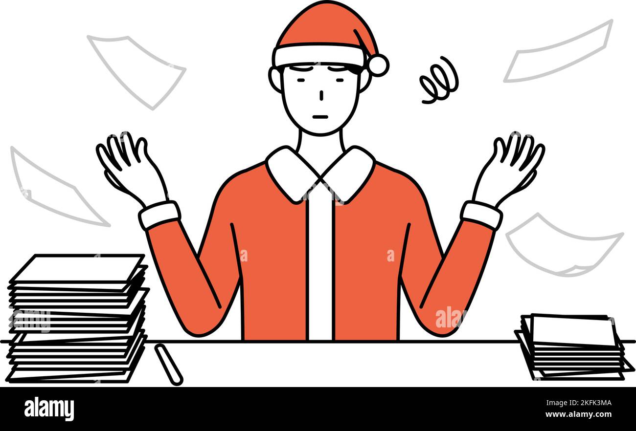 Simple line drawing illustration of a man dressed as Santa Claus who is ...