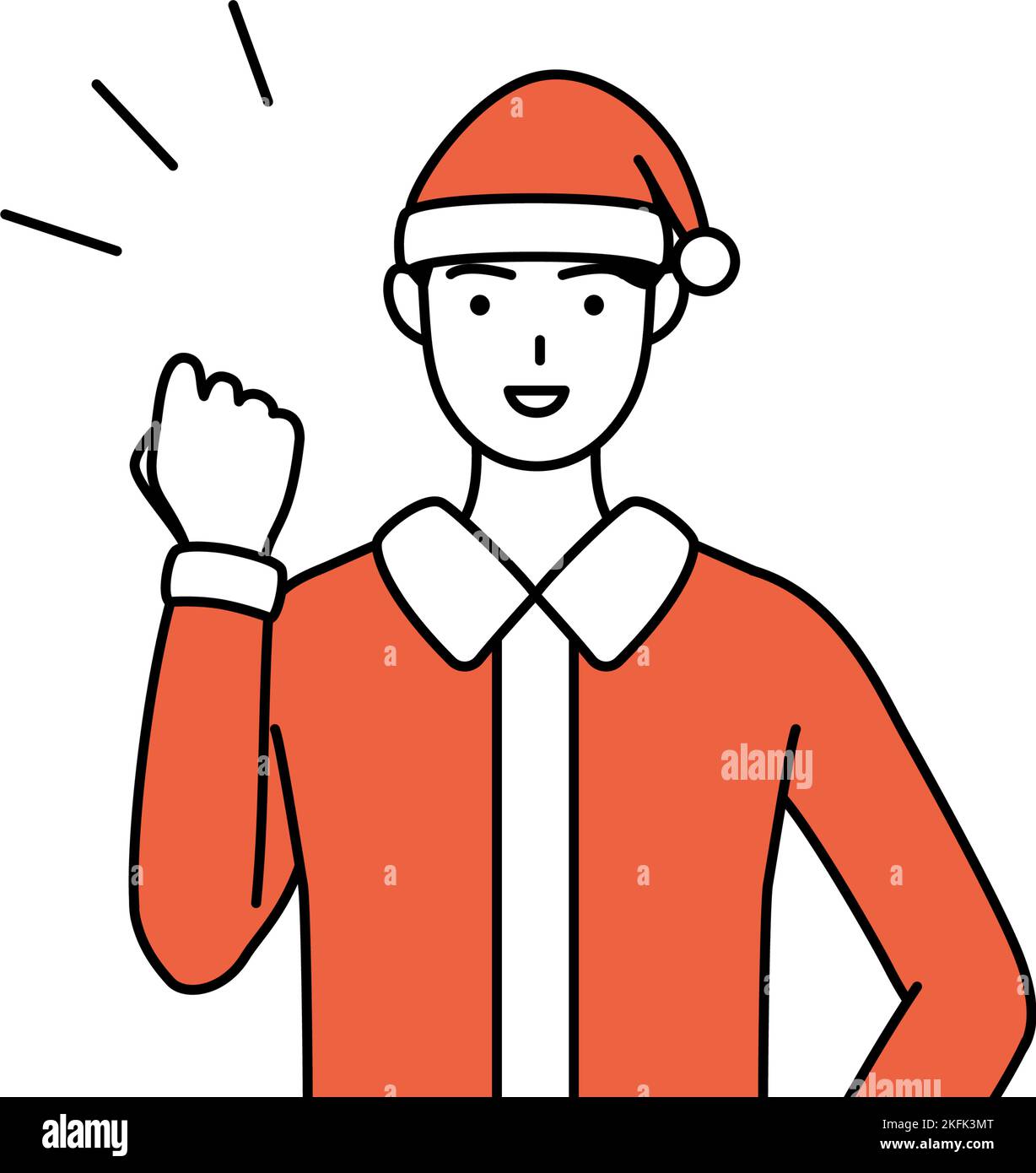 Simple line drawing illustration of a man dressed as Santa Claus posing ...