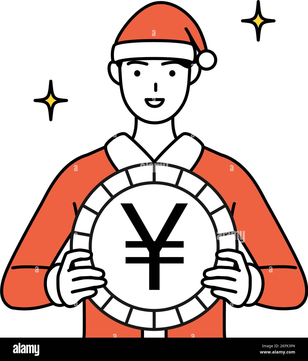 Simple line drawing illustration of a man dressed as Santa Claus, an ...