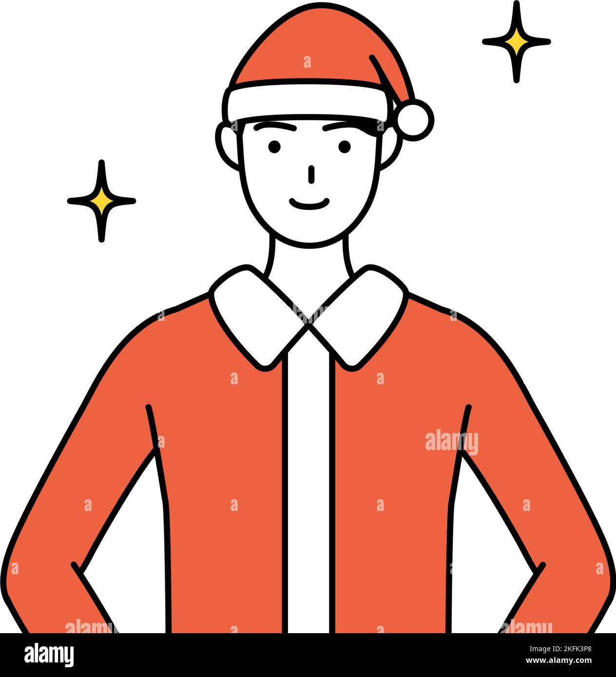 Simple line drawing illustration of a man dressed as Santa Claus with ...