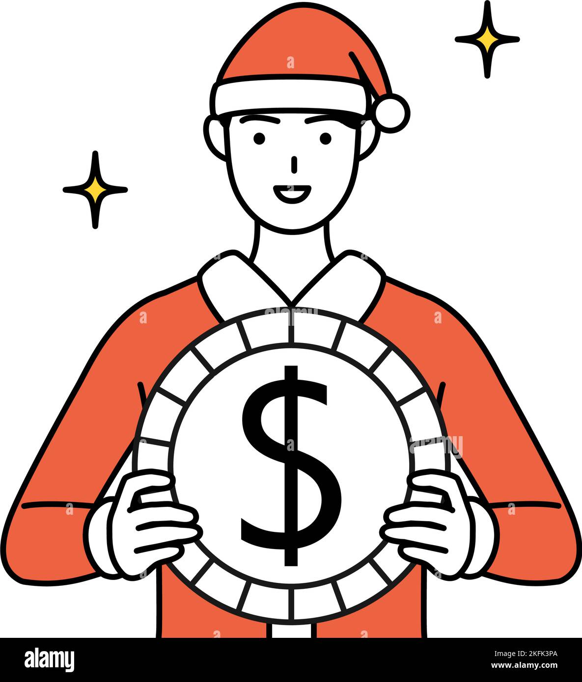 Simple line drawing illustration of a man dressed as Santa Claus, with ...