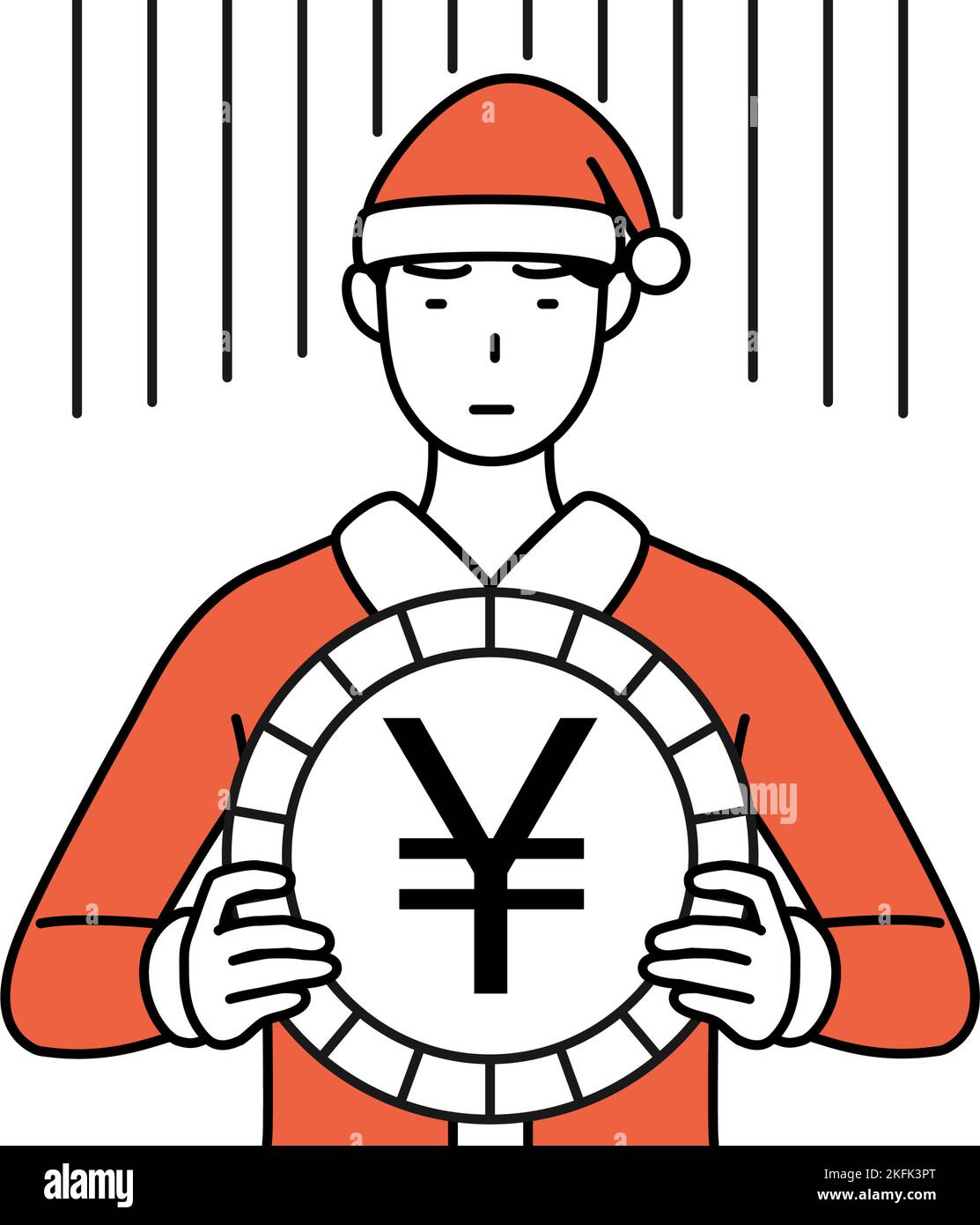 Simple line drawing illustration of a man dressed as Santa Claus, an ...