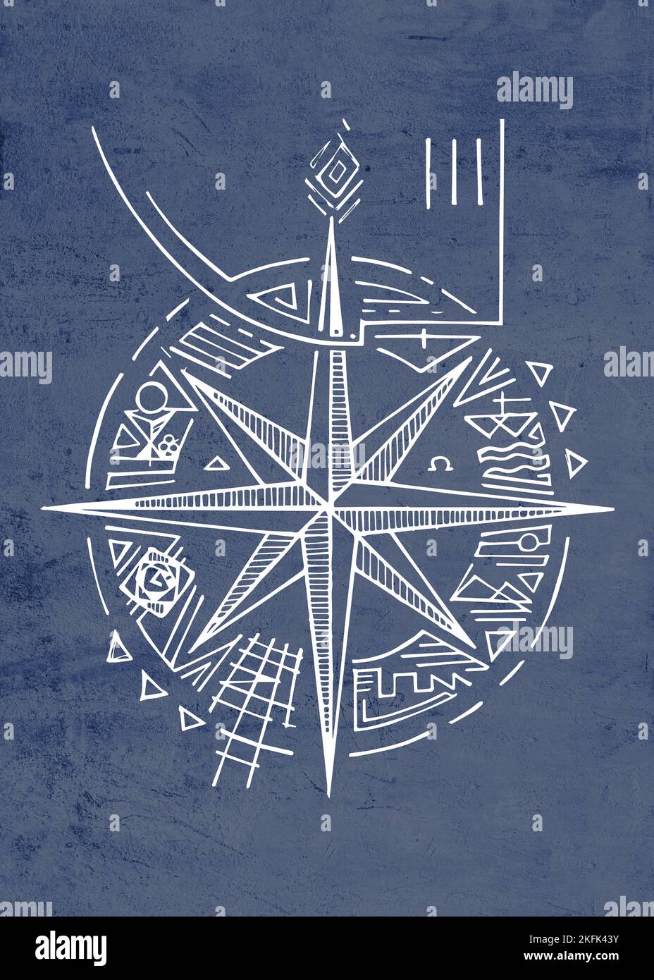 Hand drawn illustration or drawing of compass voc Stock Photo - Alamy