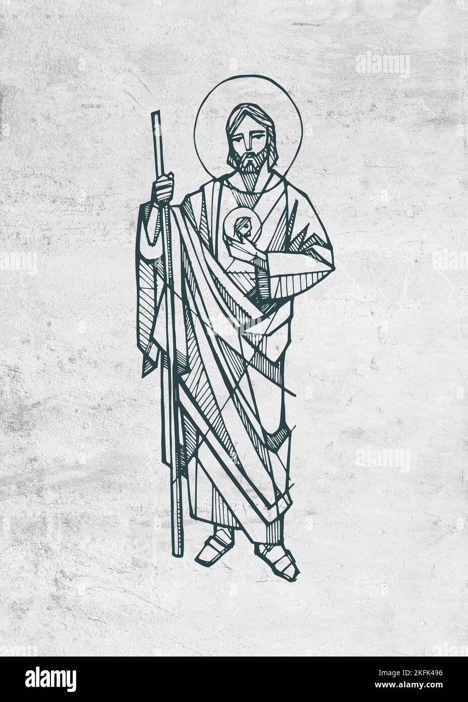 Hand drawn illustration or drawing of St Jude Thaddeus Stock Photo - Alamy