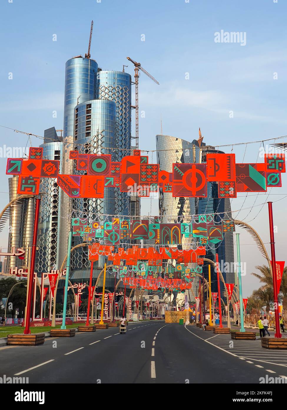 The skyline of the modern and high-rising city of Doha in Qatar, Middle ...