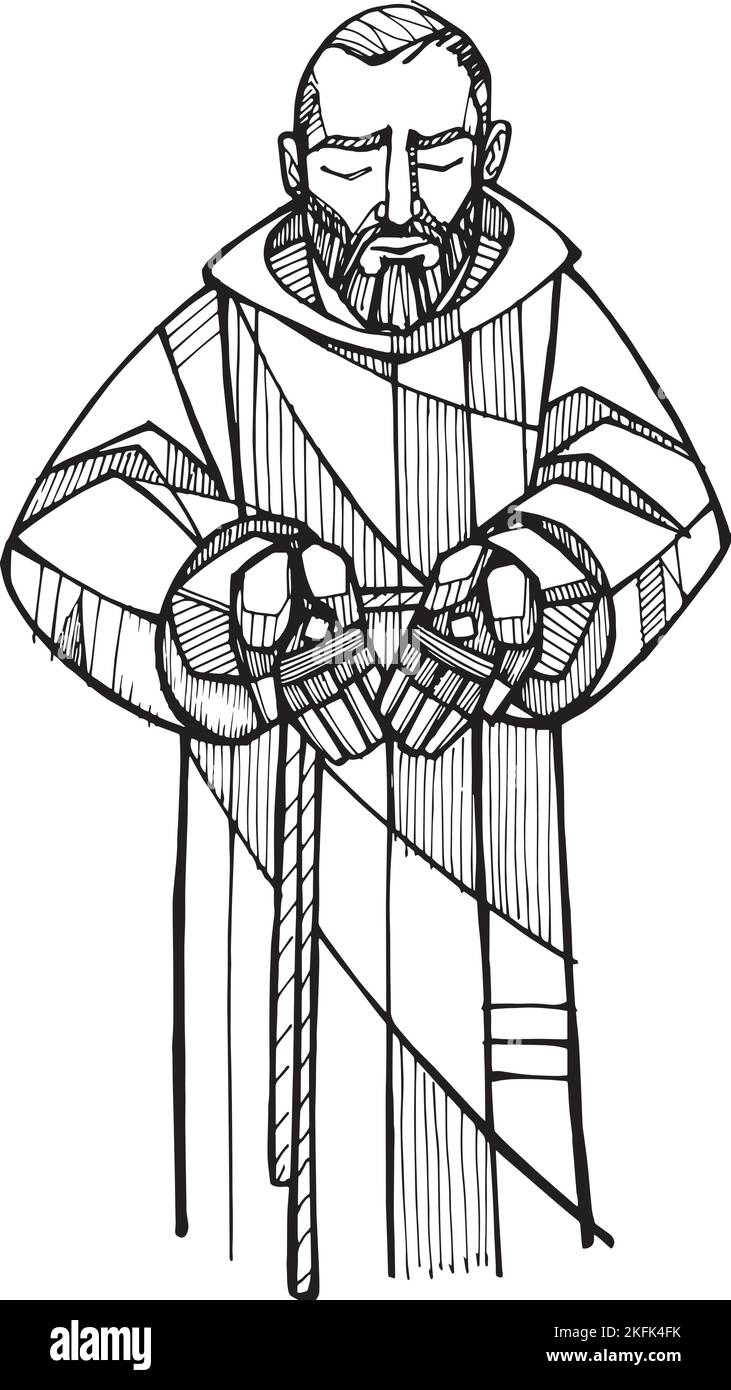 Hand drawn vector illustration or drawing of Saint Padre Pio Stock ...