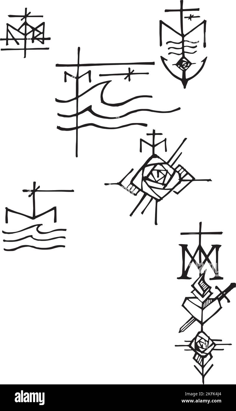 Hand drawn vector illustration or drawing of Symbols Mary Stock Vector ...