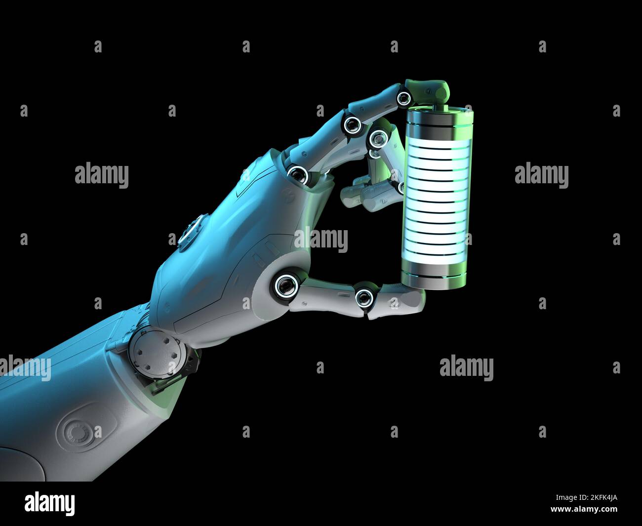 Battery research and development with 3d rendering robot hand hold li ...