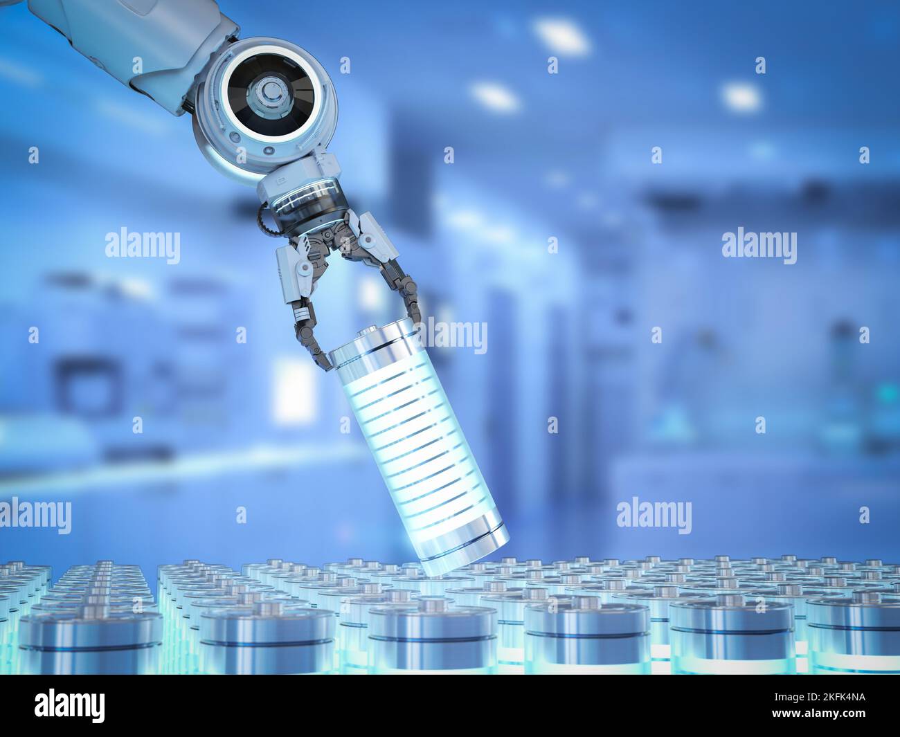 Battery research and development with 3d rendering robot hand hold li ...