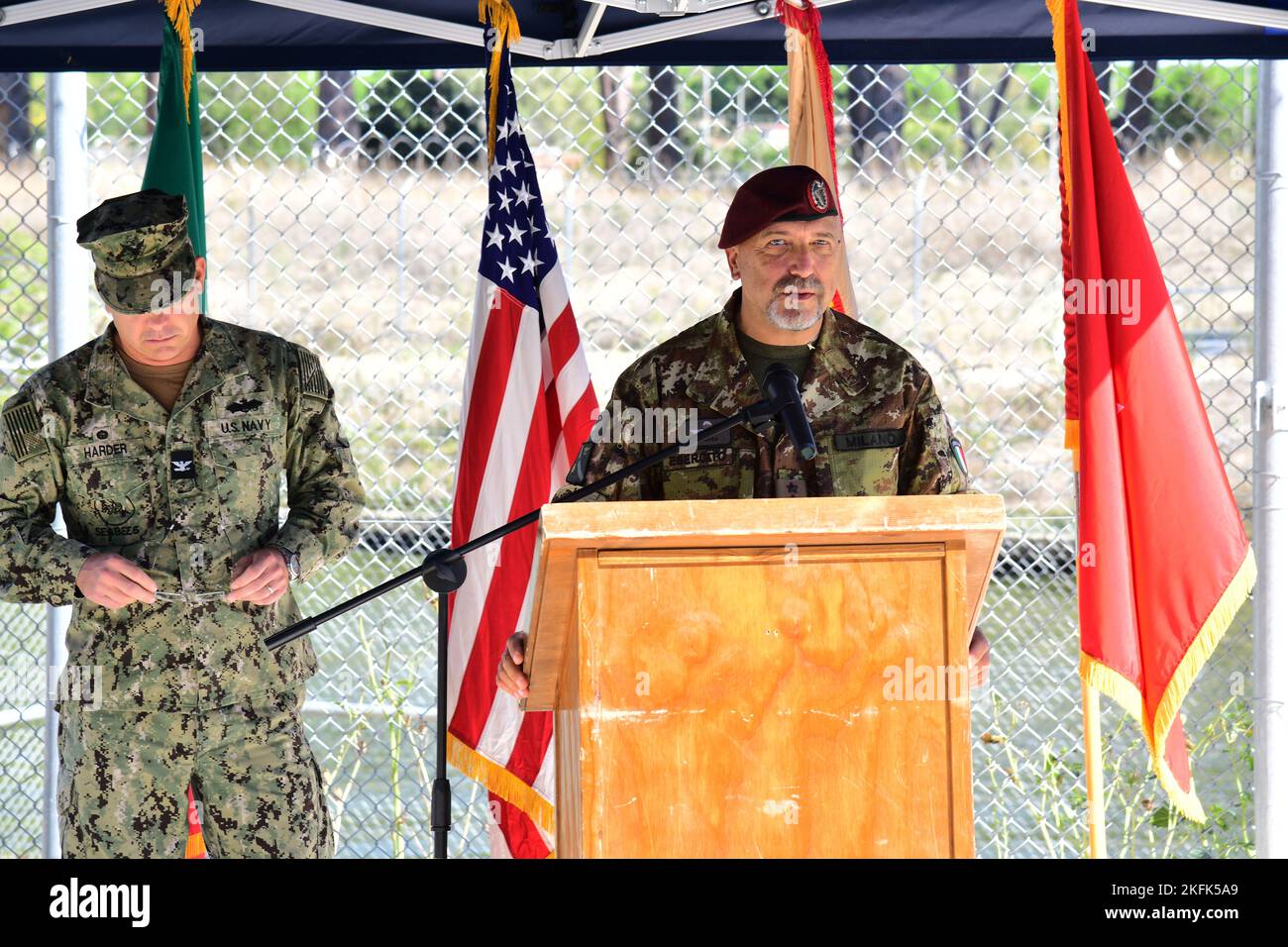 Italian Army Col. Giuseppe Milano, Italian Base Commander, gives a ...