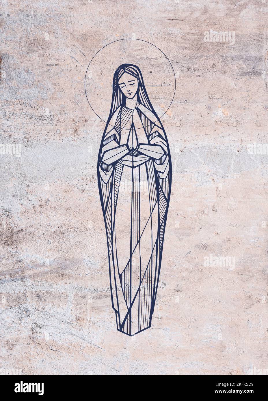 Hand drawn illustration or drawing of the Virgin Mary Stock Photo - Alamy
