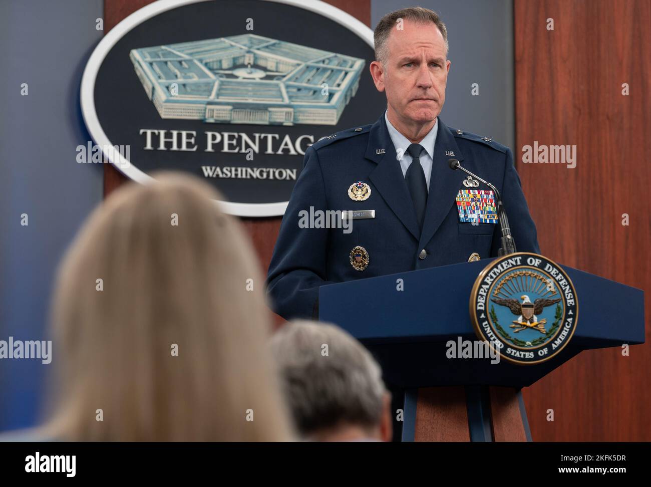 Pentagon Press Secretary Air Force Brig. Gen. Pat Ryder speaks during a press briefing, the ...