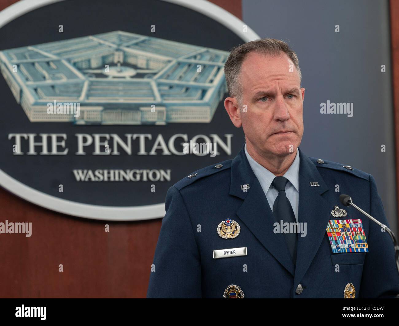 Pentagon Press Secretary Air Force Brig. Gen. Pat Ryder speaks during a press briefing, the ...