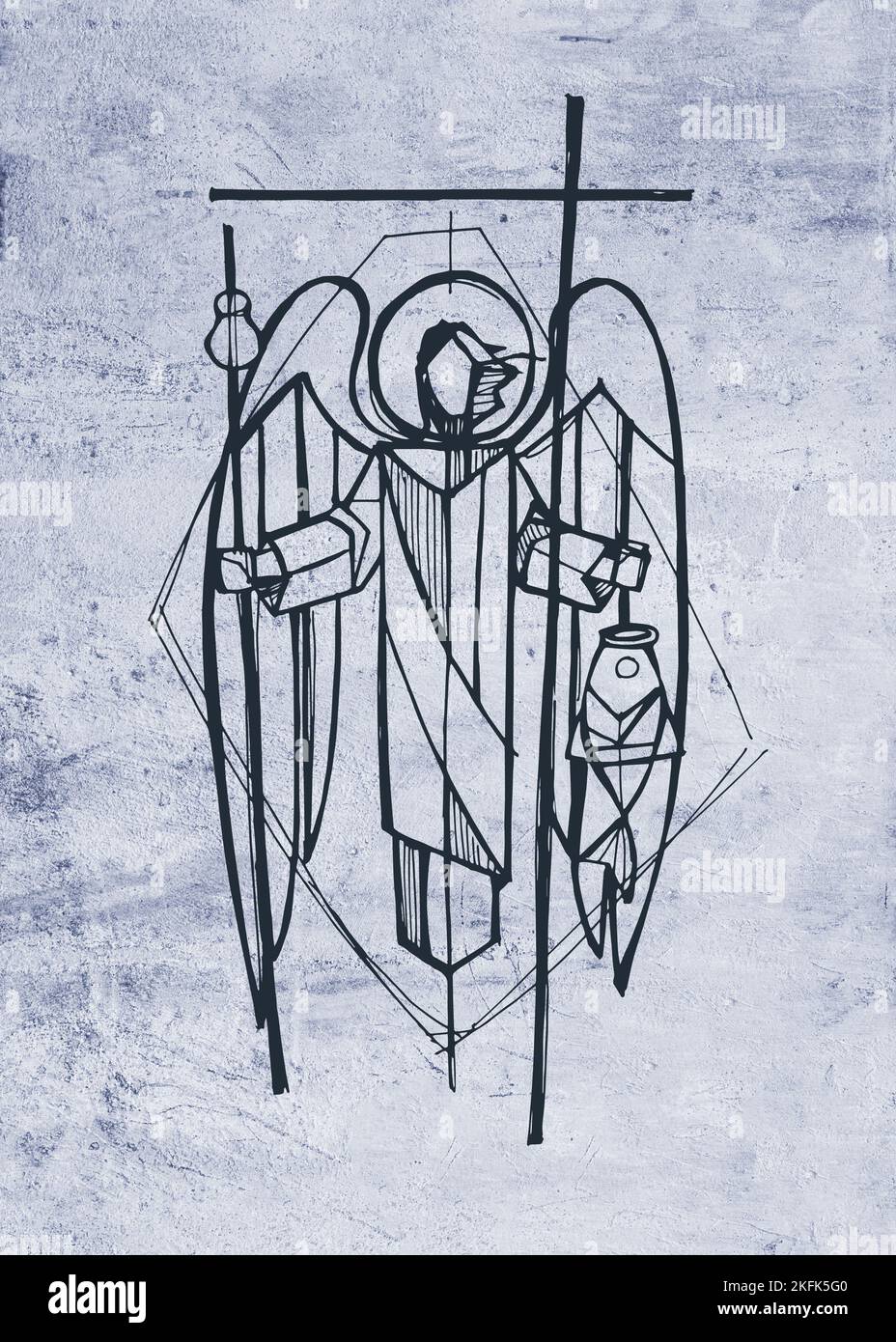 Hand drawn illustration or drawing of Raphael Archangel Stock Photo - Alamy