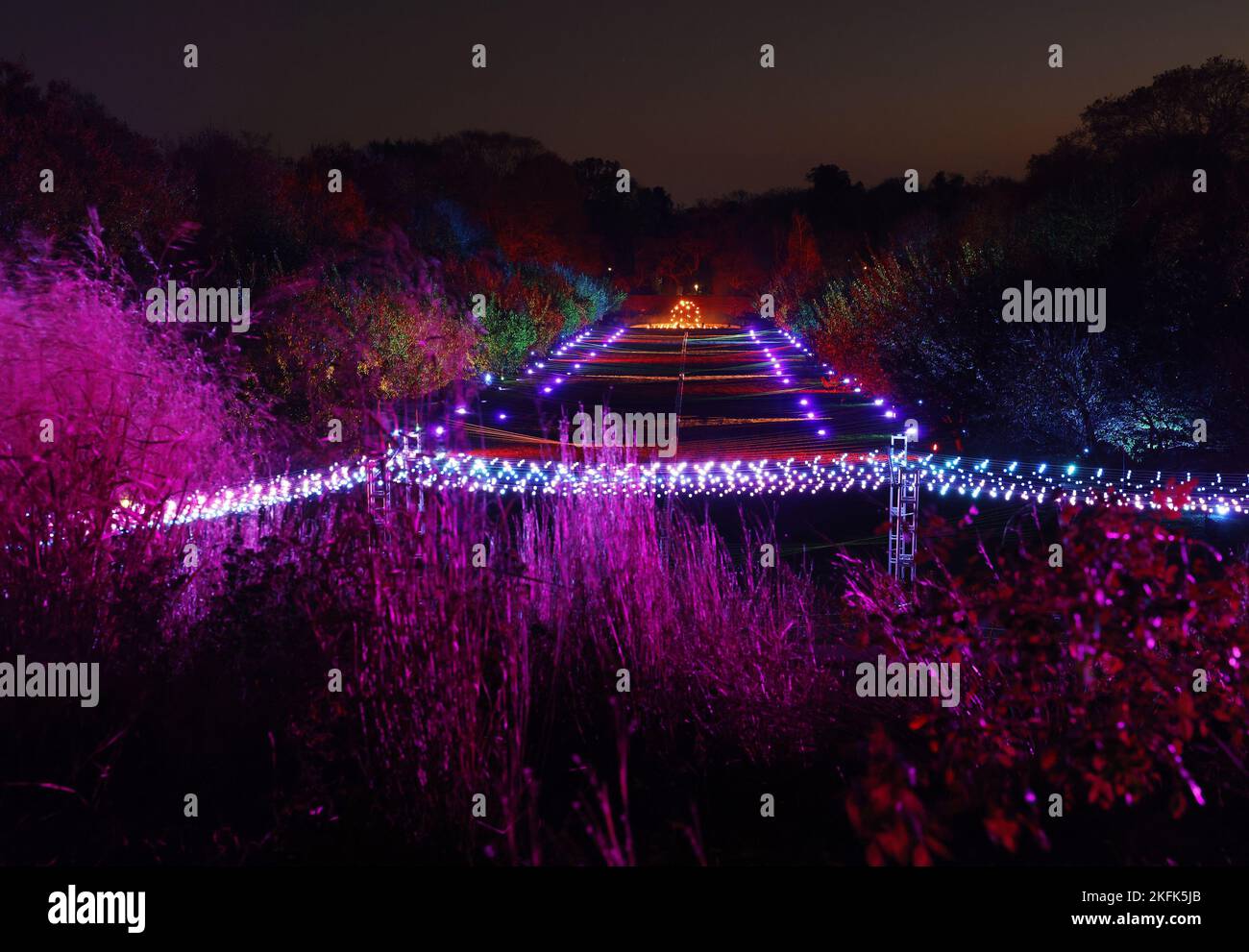 People tour the holiday light installations at Lightscape, an after ...