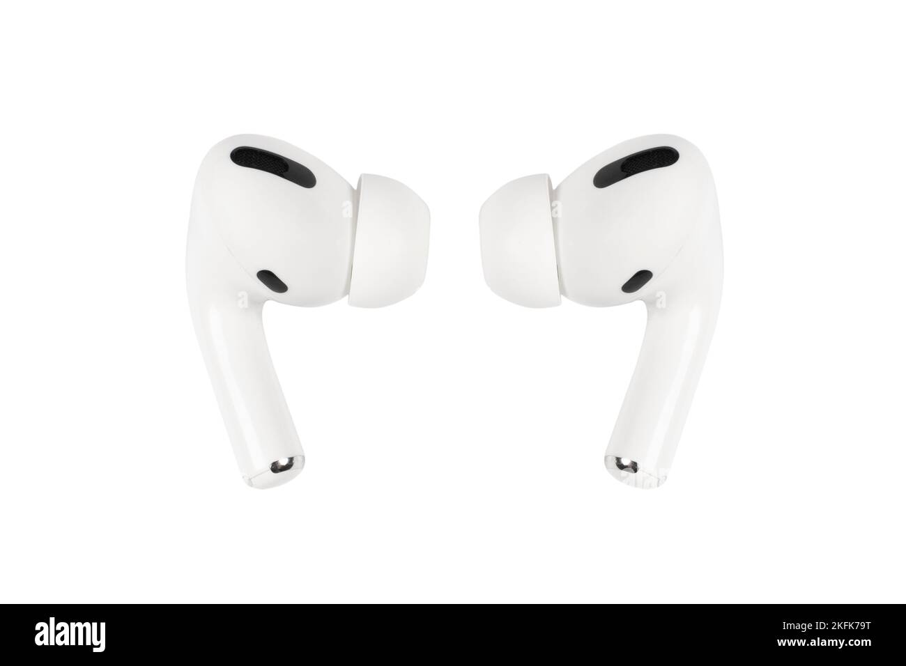 Modern wireless earbuds headphones isolated on white background ...