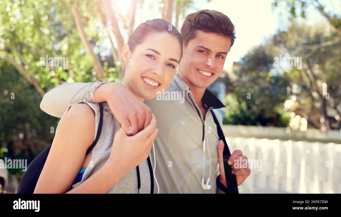 My best workout partner. a sporty young couple enjoying a walk in the ...