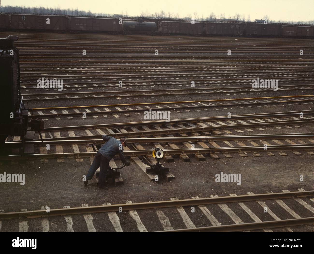 Switchman throwing a switch at C & NW RR's [i.e. Chicago and North ...