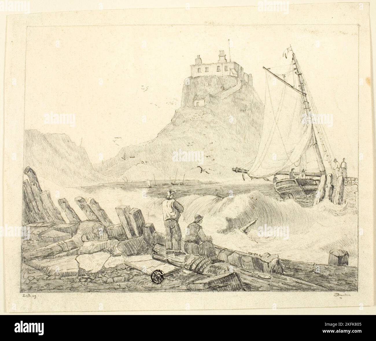 Harbor with Old Castle, c. 1820 Stock Photo - Alamy