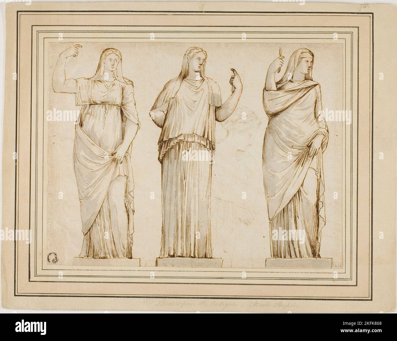 Three Roman Statues of Draped Female Figures and Sketch of Another ...