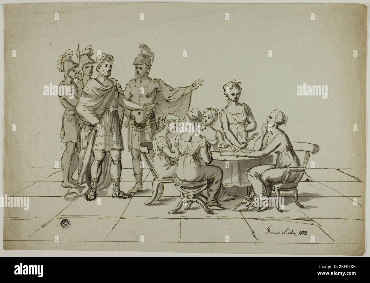 Roman Emperor Approaching Group of Women Seated at Table, 1819 Stock ...