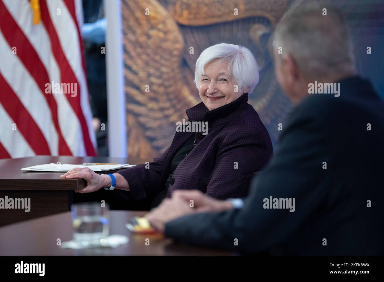 United States Secretary of the Treasury Janet Yellen attends a meeting ...