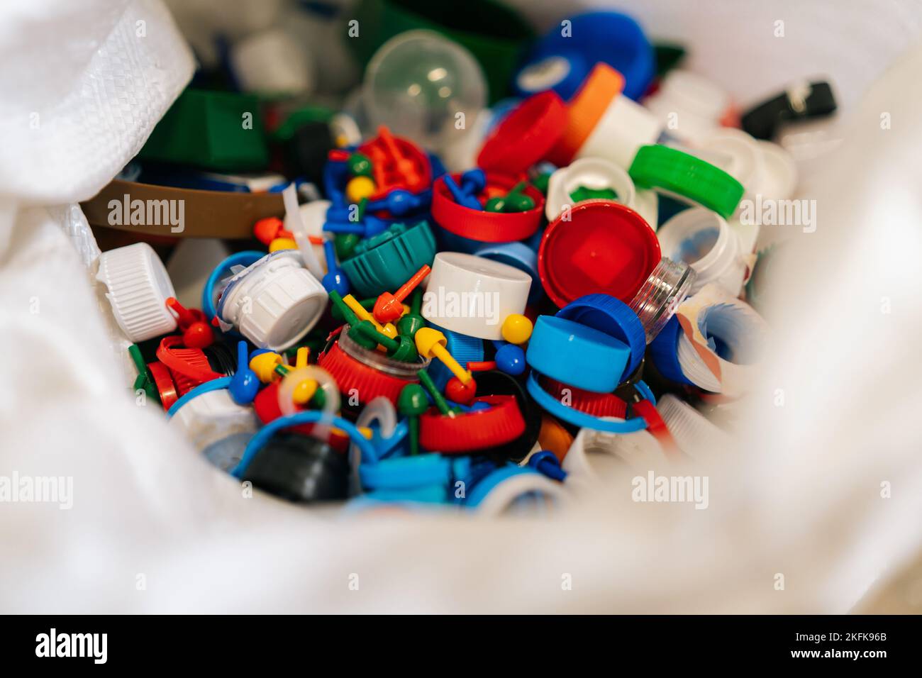 Close-up high-angle view of bag with various plastic waste sorting for ...