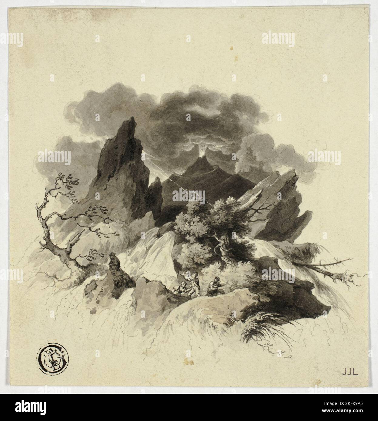 Violent Storm in Mountains with Erupting Volcano in Distance, n.d Stock ...