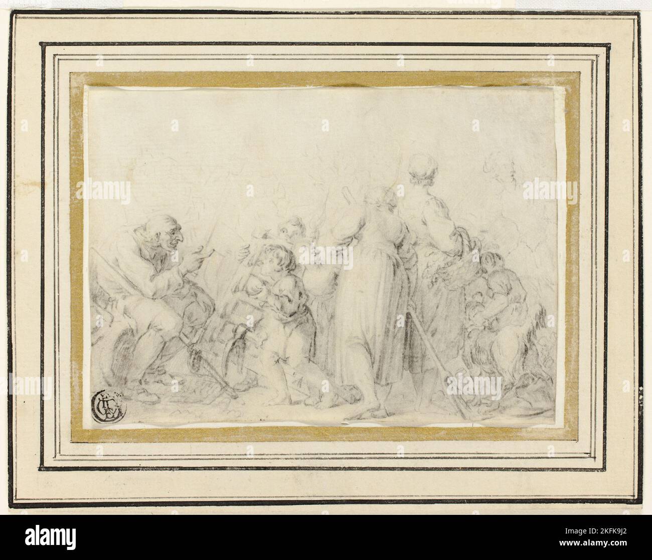 Genre Scene with Old Man, Peasant Women and Children, n.d. Style of ...