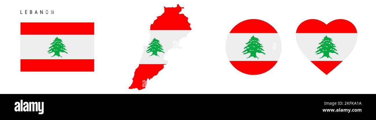 Lebanon flag icon set. Lebanese pennant in official colors and proportions. Rectangular, map ...