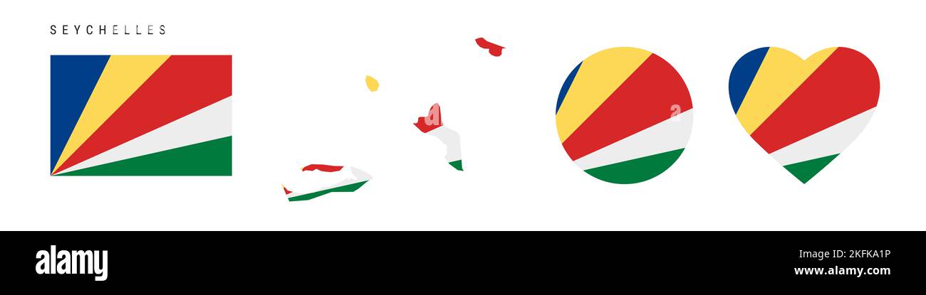 Seychelles flag icon set. Republic of Seychelles pennant in official colors and proportions ...