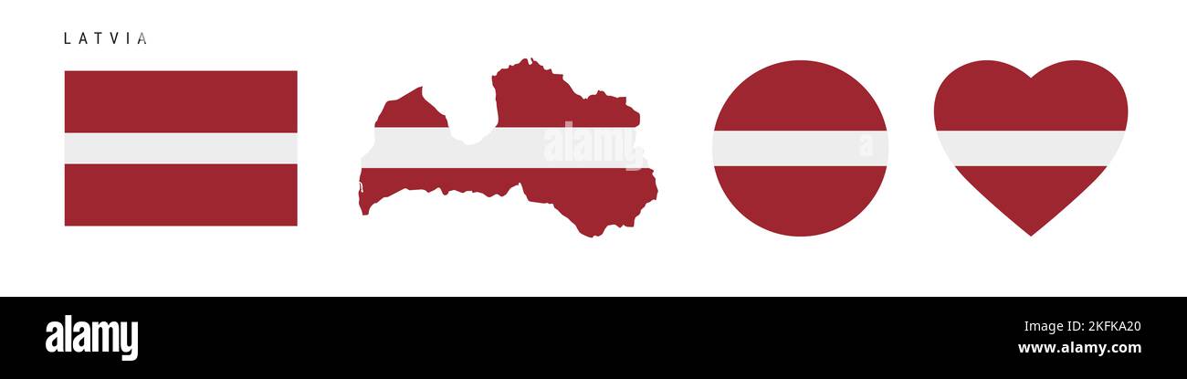 Latvia flag icon set. Latvian pennant in official colors and proportions. Rectangular, map ...