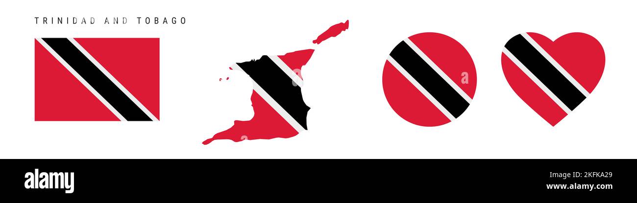 Trinidad and Tobago flag icon set. Pennant in official colors and proportions. Rectangular, map ...