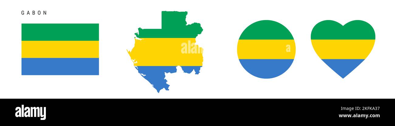 Gabon flag icon set. Gabonese pennant in official colors and ...
