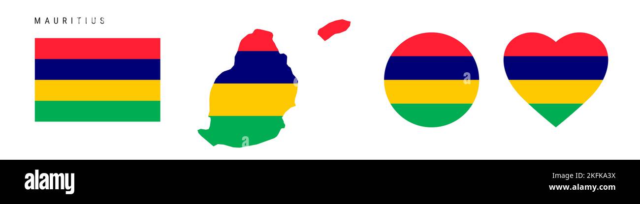 Mauritius flag icon set. Mauritian pennant in official colors and ...