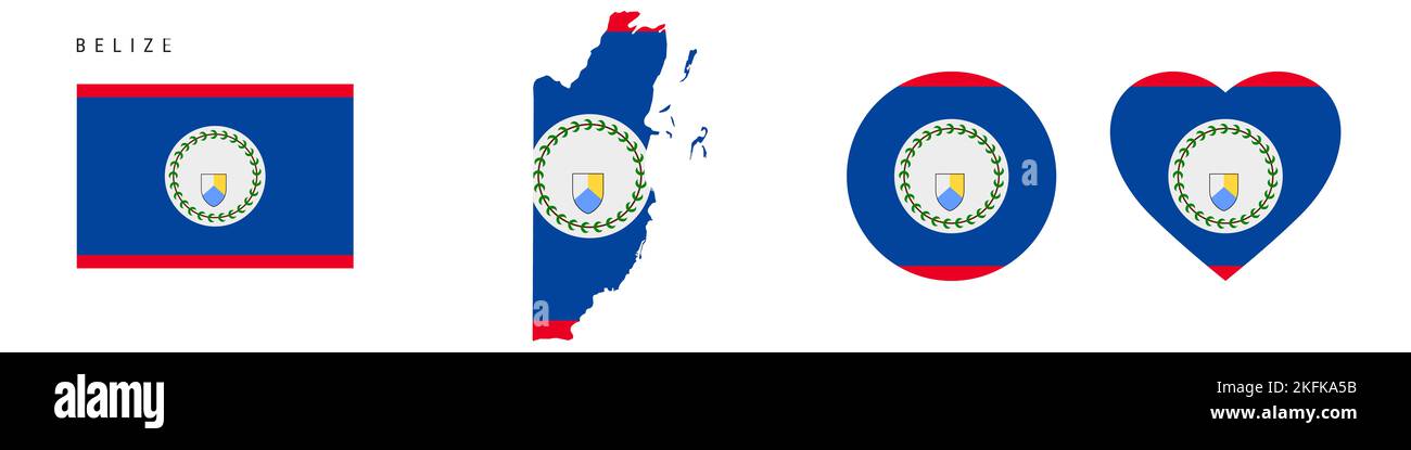 Belize flag icon set. Belizean pennant in official colors and ...