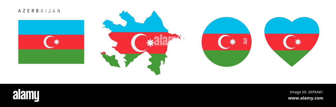 Azerbaijan flag icon set. Azerbaijani pennant in official colors and proportions. Rectangular ...