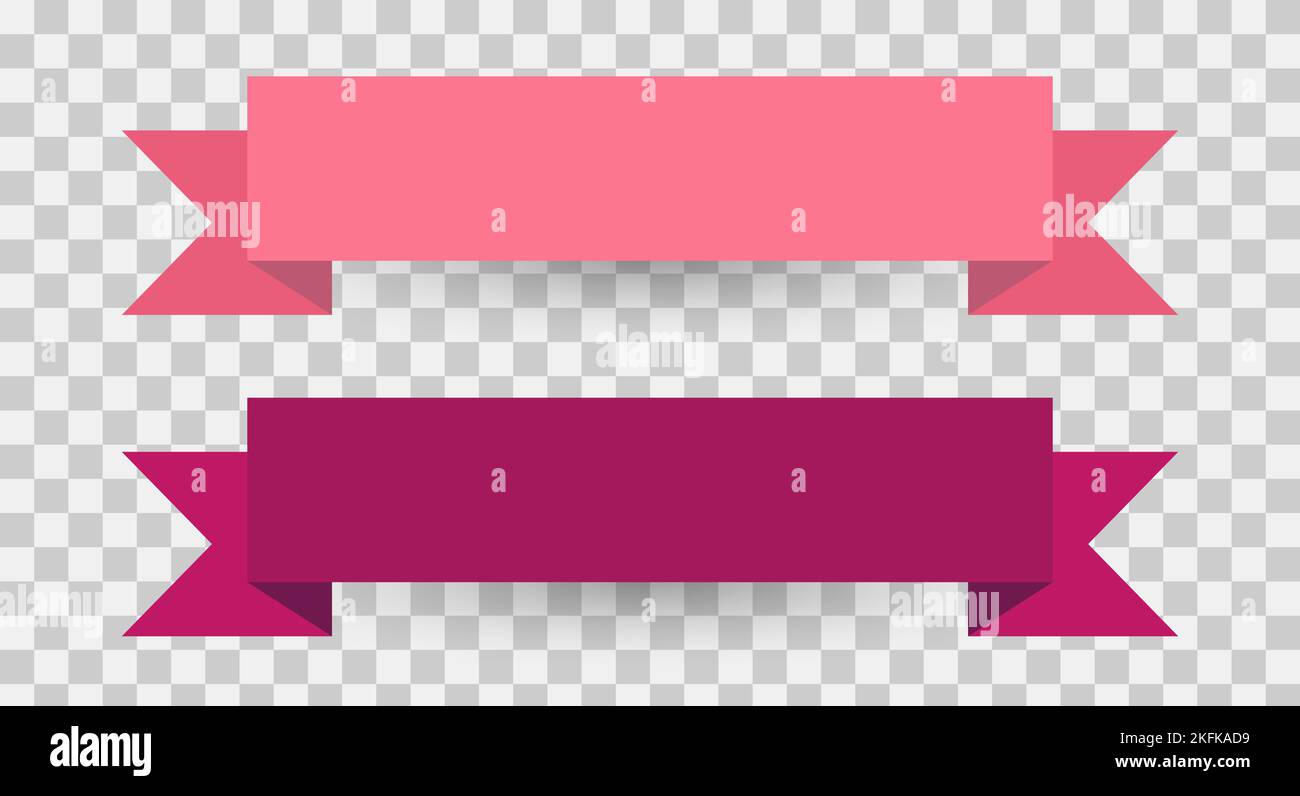Pink and purple ribbon banners template with shadow. Flag shaped tips ...