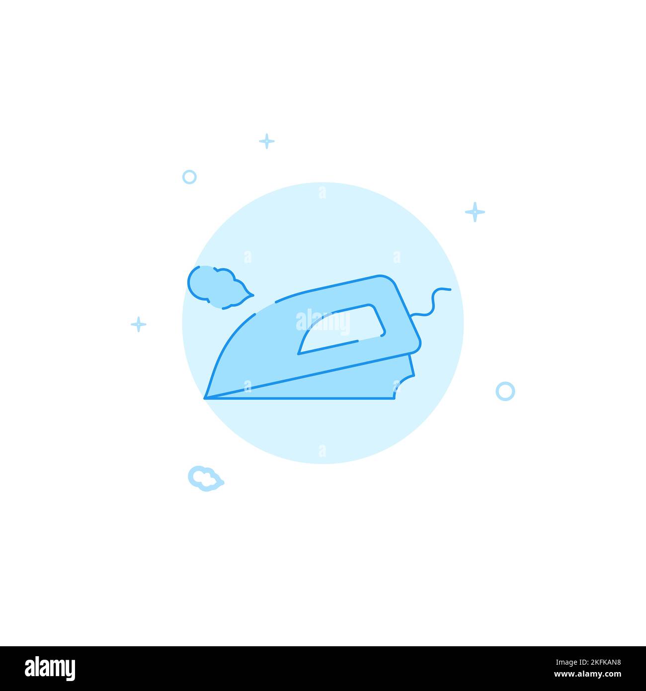 Steam iron, smoothing icon. Flat illustration. Filled line style. Blue ...