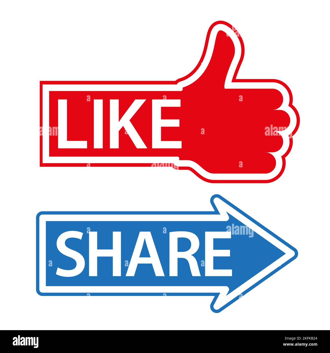 Like and share, thumbs up icon. Flat illustration isolated on white ...