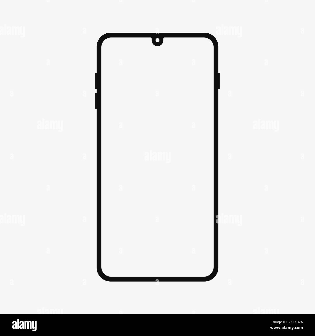 Smartphone with notch mockup with white blank screen. Solid black ...