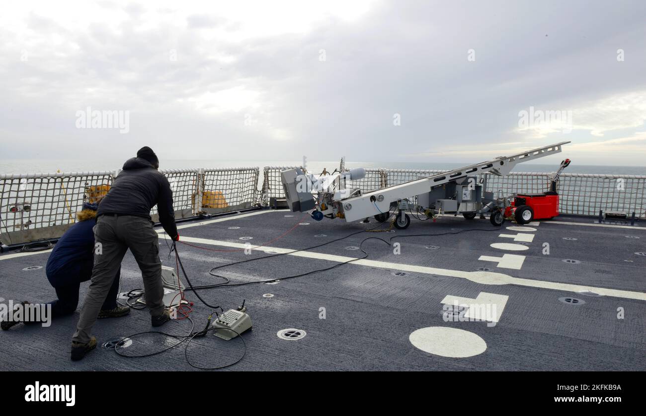 ScanEagle unmanned aerial system (UAS) team members aboard USCGC ...