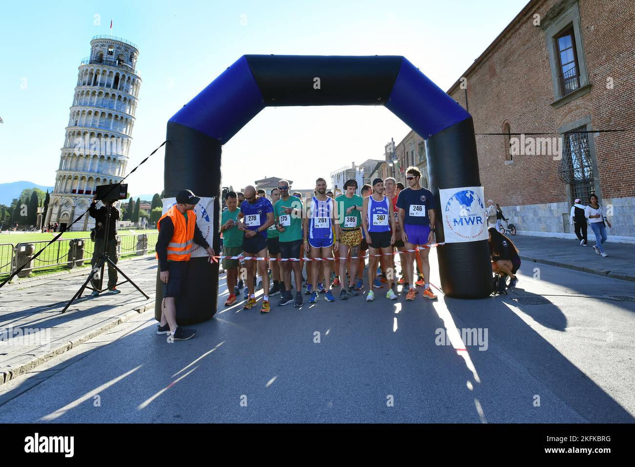 The runners at the starting line during the "Escape from the Tower" run ...