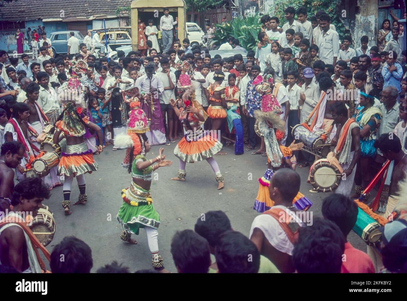 South Indian Adi Dravidian Dancers and musician performing in Ganesh ...