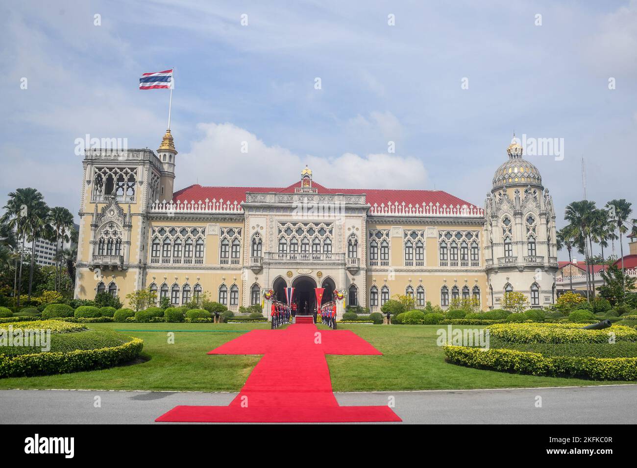 Soldiers line up for a welcome rehearsal before the arrival of Xi ...