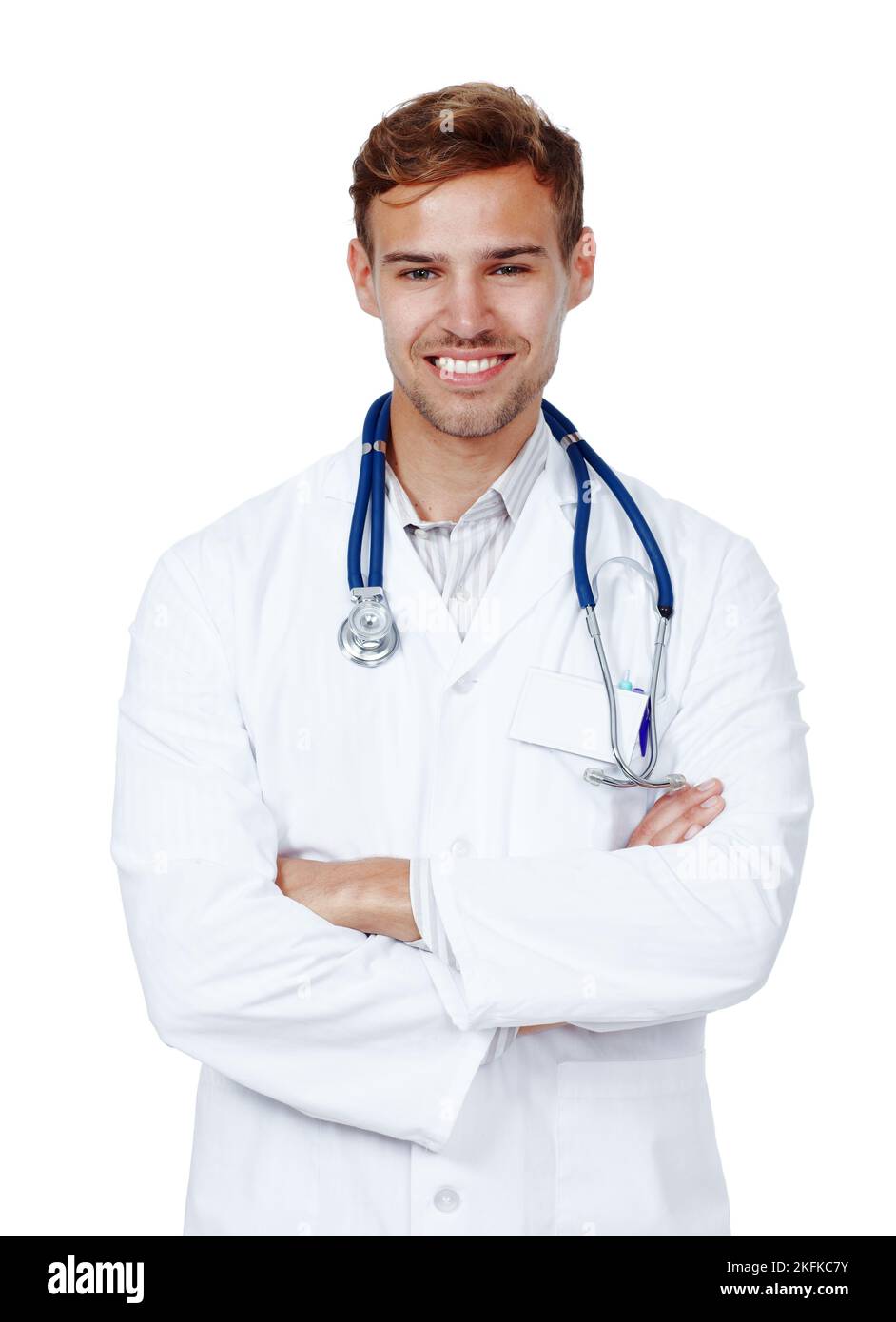 Your friendly GP. Studio portrait of a young male doctor isolated on ...
