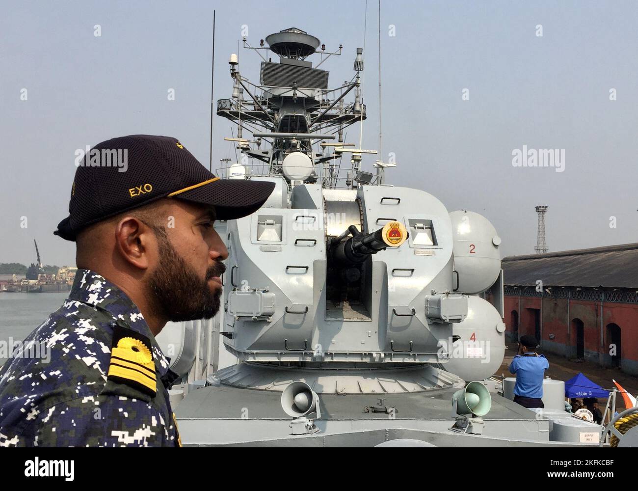 The INS (Indian Naval Ship) Khanjar, a guided missile corvette, docked ...