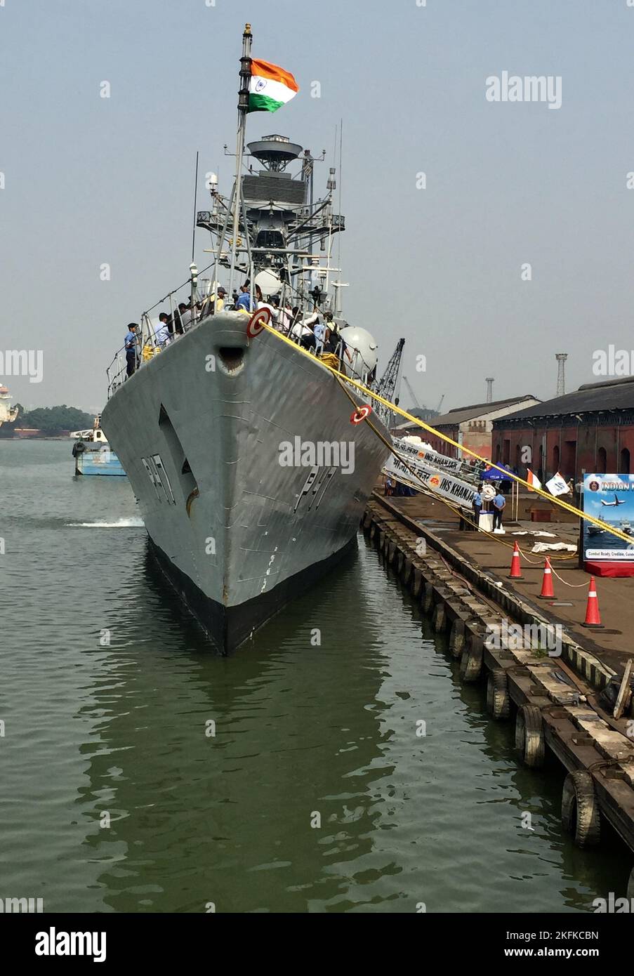 The INS (Indian Naval Ship) Khanjar, a guided missile corvette, docked ...