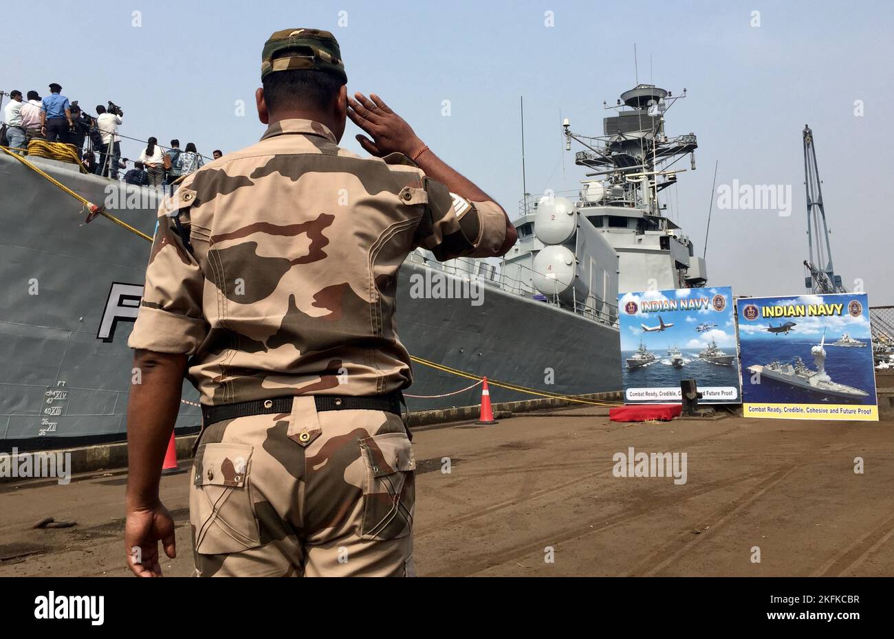 The INS (Indian Naval Ship) Khanjar, a guided missile corvette, docked ...