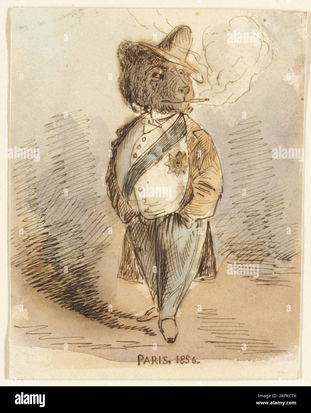 Paris 1856, c. 1856. Bear? wearing clothes and smoking a cigarette ...